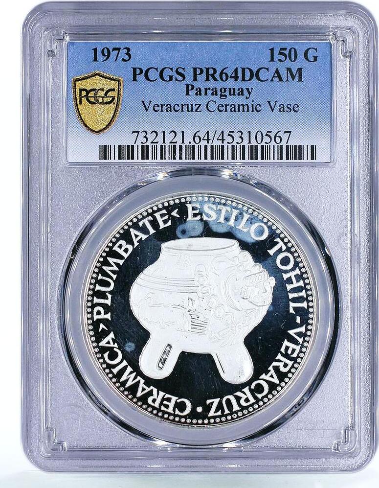 Paraguay 150 guaranies Veracruz Ceramic Vase Pottery PR64 PCGS silver ...