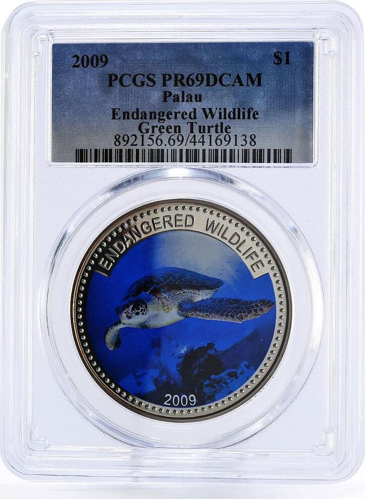Palau 1 dollar Marine Life Protection Green Turtle PR69 PCGS CuNi coin ...