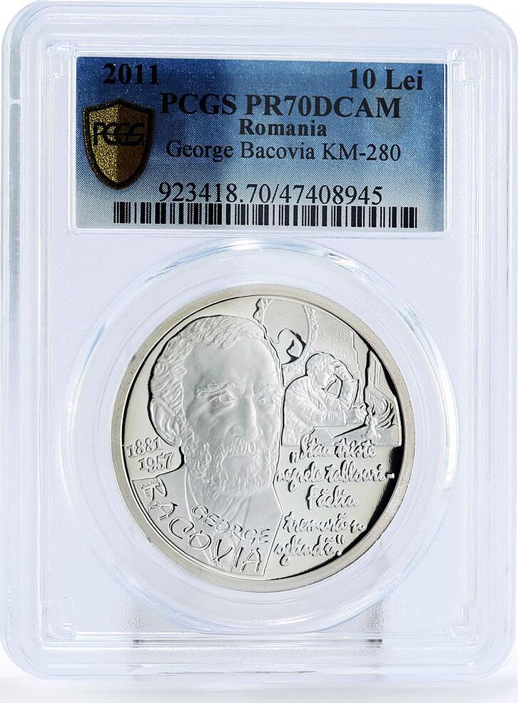 Romania 10 Lei Poet George Bacovia Poetry Literature PR70 PCGS Silver romania-10-lei-poet-george-bacovia-poetry-literature-pr70-pcgs-silver