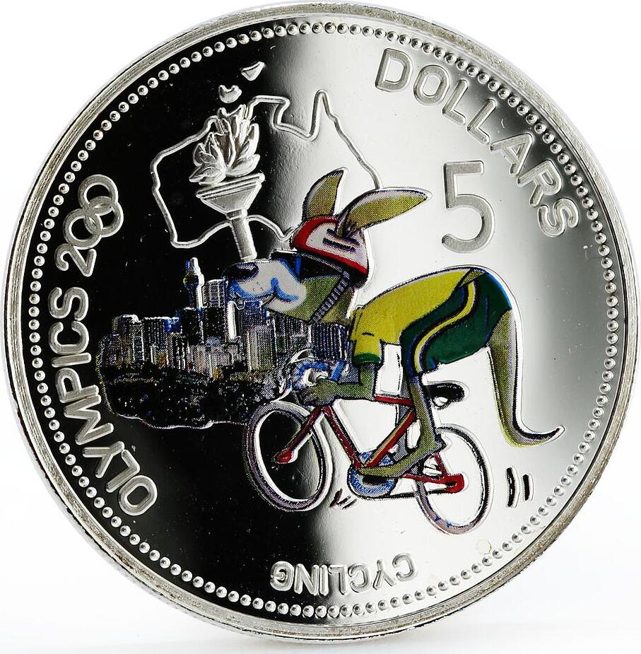 Solomon Islands 5 dollars Sydney Olympic Games Cycling colored silver ...