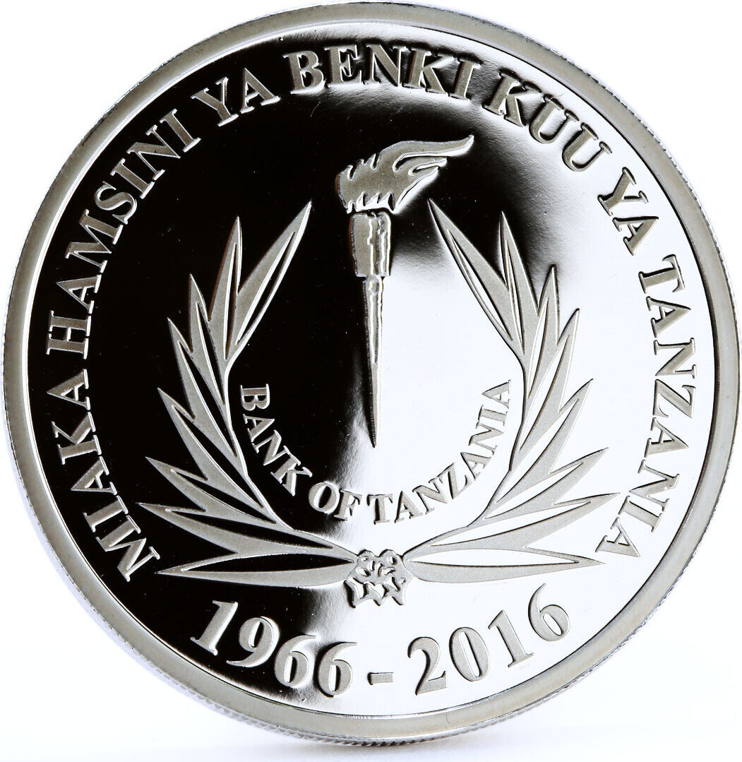 Tanzania 50000 shillings Central Bank Building City Landscape silver ...