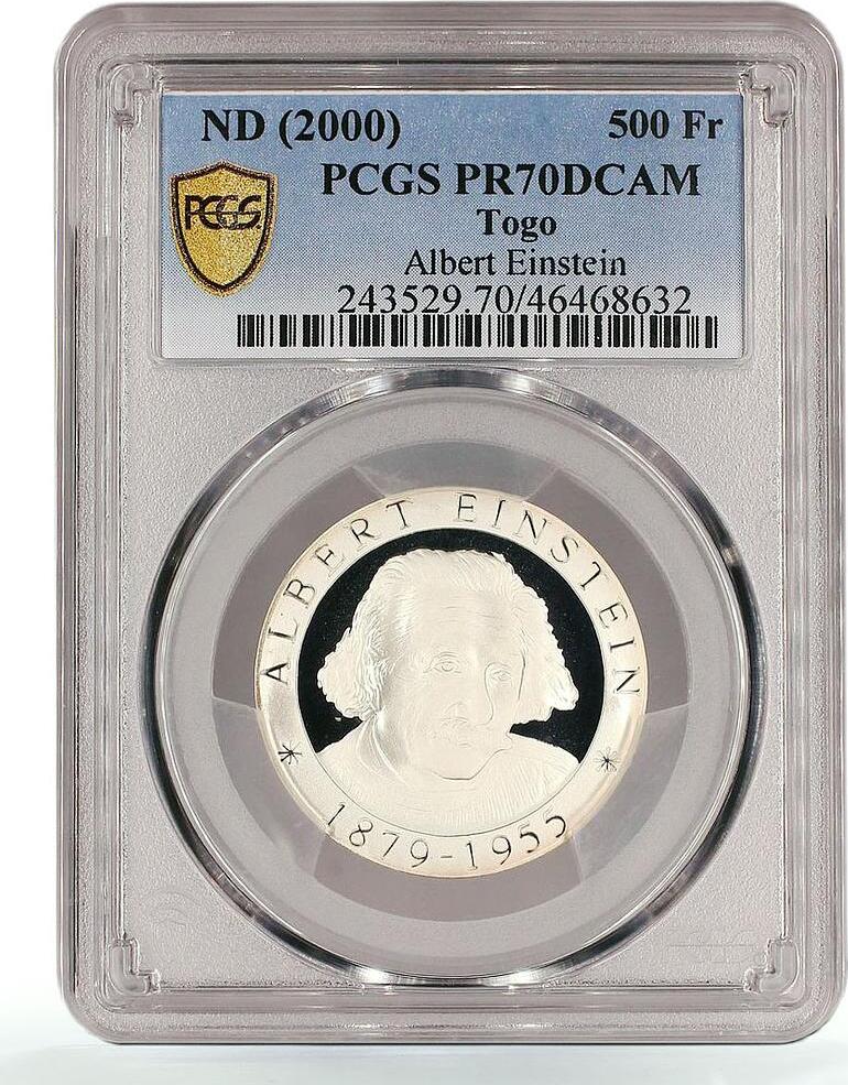 Togo 500 francs Famous Scientist Albert Einstein PR70 PCGS silver coin ...