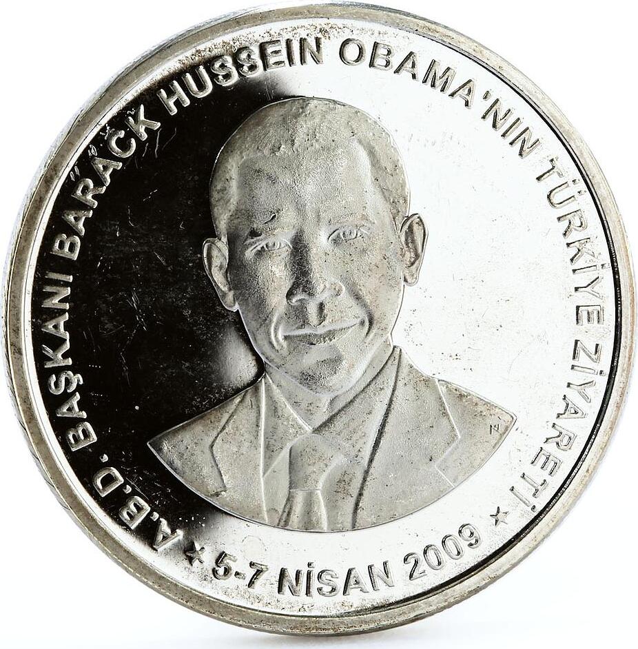 Turkey 50 lira Visit of American President Barack Obama proof silver ...