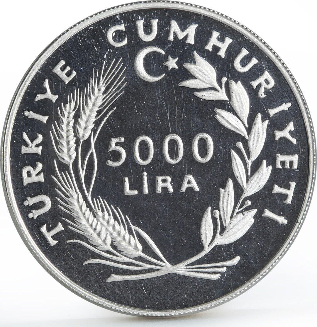 Turkey 5000 lira World Forestry Conference in Mexico Trees silver coin ...
