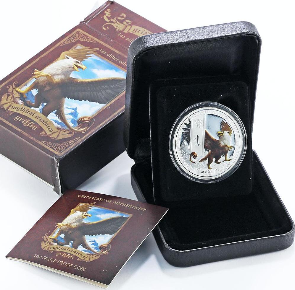 Tuvalu 1 dollar Mythical Creatures series Griffin colored silver coin ...