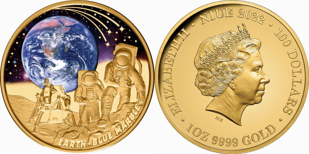 Niue 2022 100$ Apollo 17 Earth BLUE MARBLE 1 oz Gold Proof Coin | MA-Shops