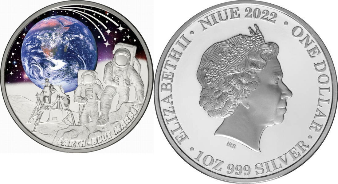 Niue 2022 1$ Apollo 17 Earth BLUE MARBLE 1 oz Silver Proof Coin | MA-Shops