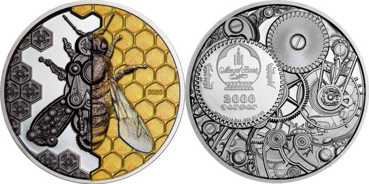 Mongolia 2020 2000 Togrog Mechanical Bee Clockwork Evolution 3 oz Black ...