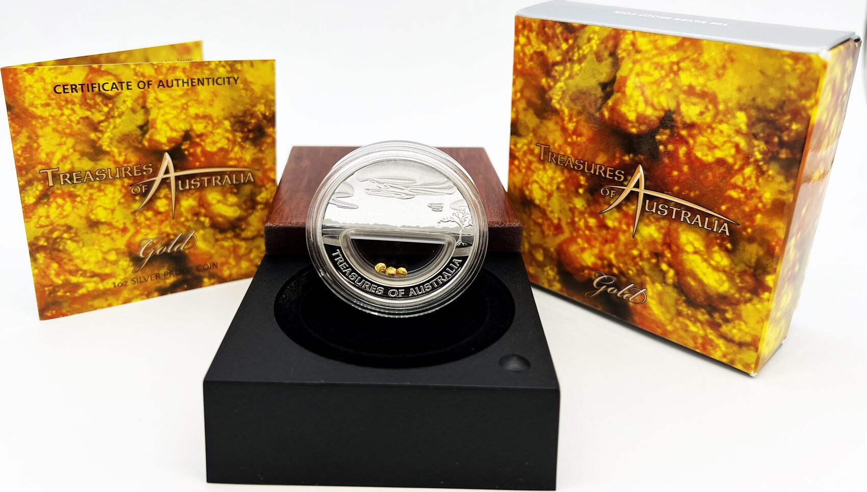 1$ Australia 2010 Treasures of Australia Gold Nuggets 1 oz Silver Proof Locket Coin | MA-Shops