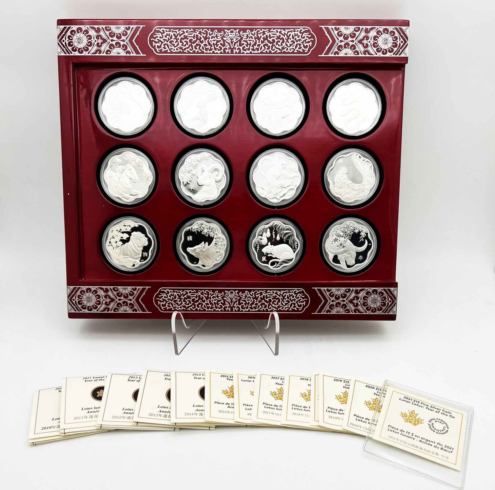 Canada 15$ 2010-2021 Lunar Lotus 12 Year Subscription Silver Coin ...