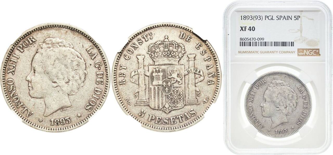1893 ????18-93 PGL Madrid Mint Spain Kingdom 1893 ????18-93 PGL 5 ...