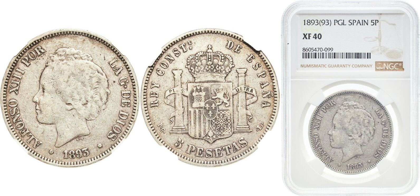 1893 ????18-93 PGL Madrid Mint Spain Kingdom 1893 ????18-93 PGL 5 ...
