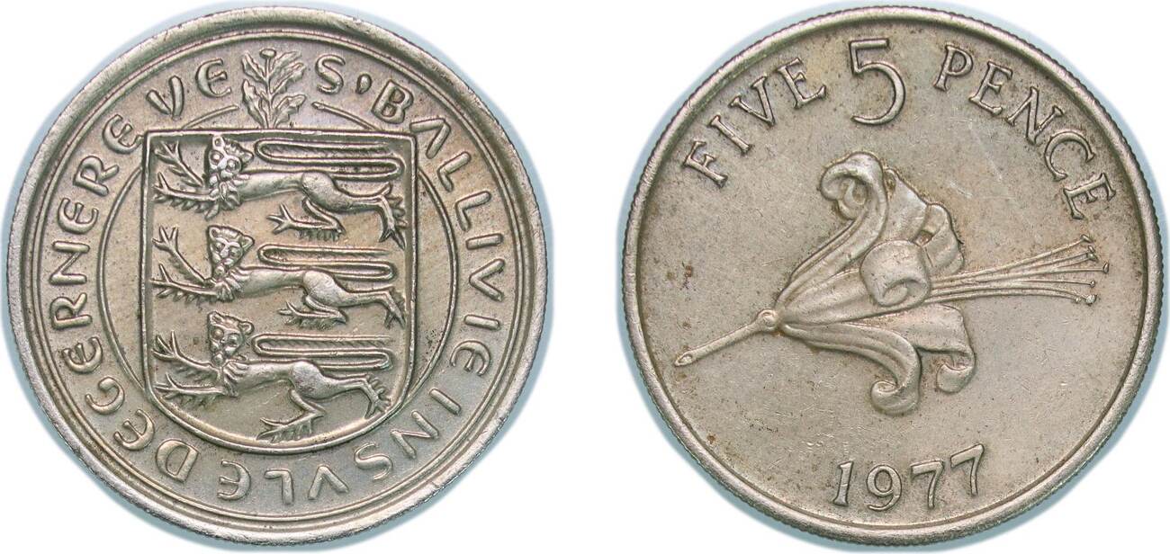 Guernsey British dependency 1977 5 Pence - Elizabeth II Copper-nickel (250000) 5.68g UNC KM 29 ...