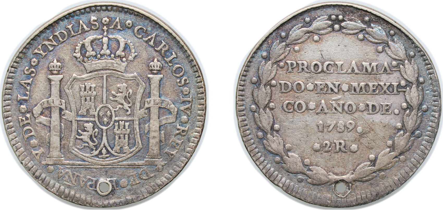 1789 Mexico City Mint Mexico Spanish colony 1789 Module of 2 Reales ...