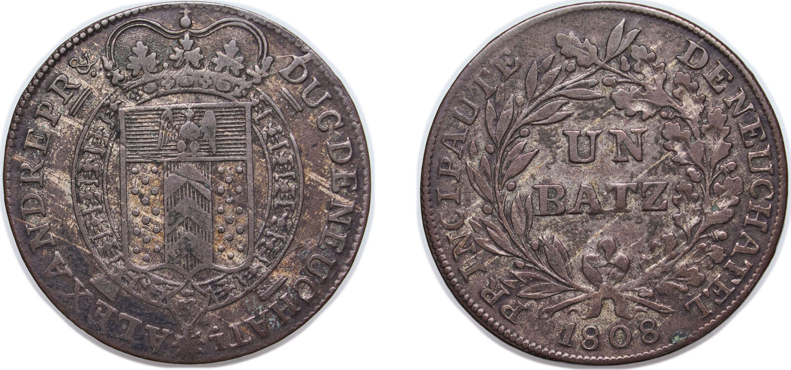 1 Batzen Switzerland Principality of Neuchâtel Swiss cantons 1808 1 ...