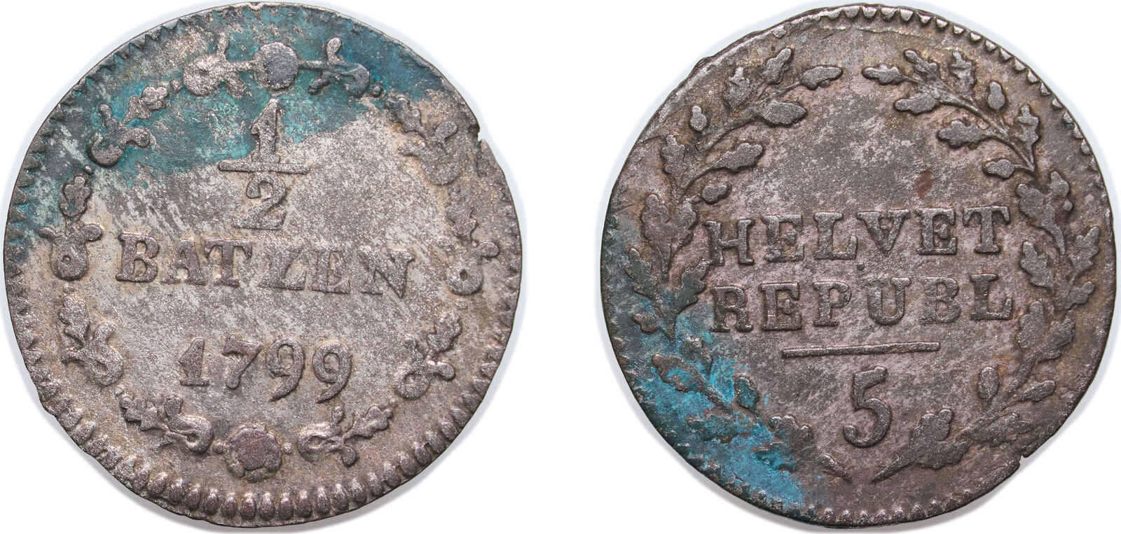 Switzerland Helvetic Republic 1799 ½ Batzen / 5 Rappen Billon 2g VF HMZ ...