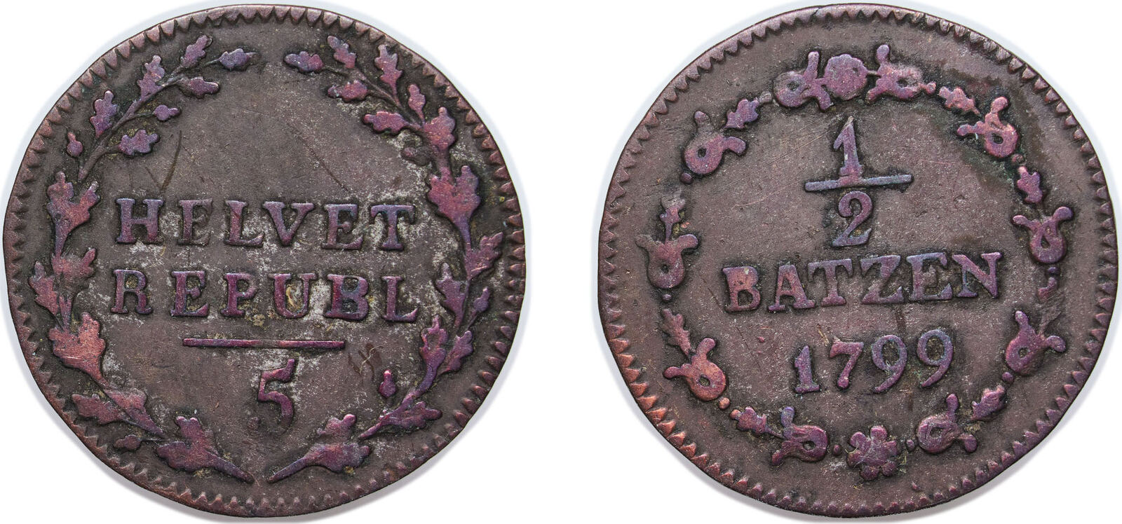 Switzerland Helvetic Republic Swiss cantons 1799 ½ Batzen / 5 Rappen ...