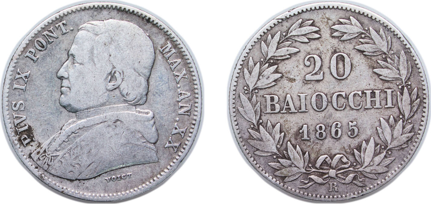 1865 R Rome Mint Italy Papal States Italian states 1865 R 20 Baiocchi ...