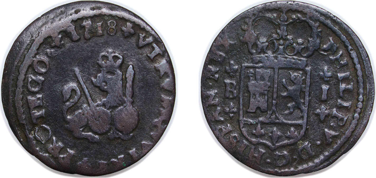 1718 Barcelona Mint Spain Kingdom 1718 1 Maravedi - Felipe V Copper ...