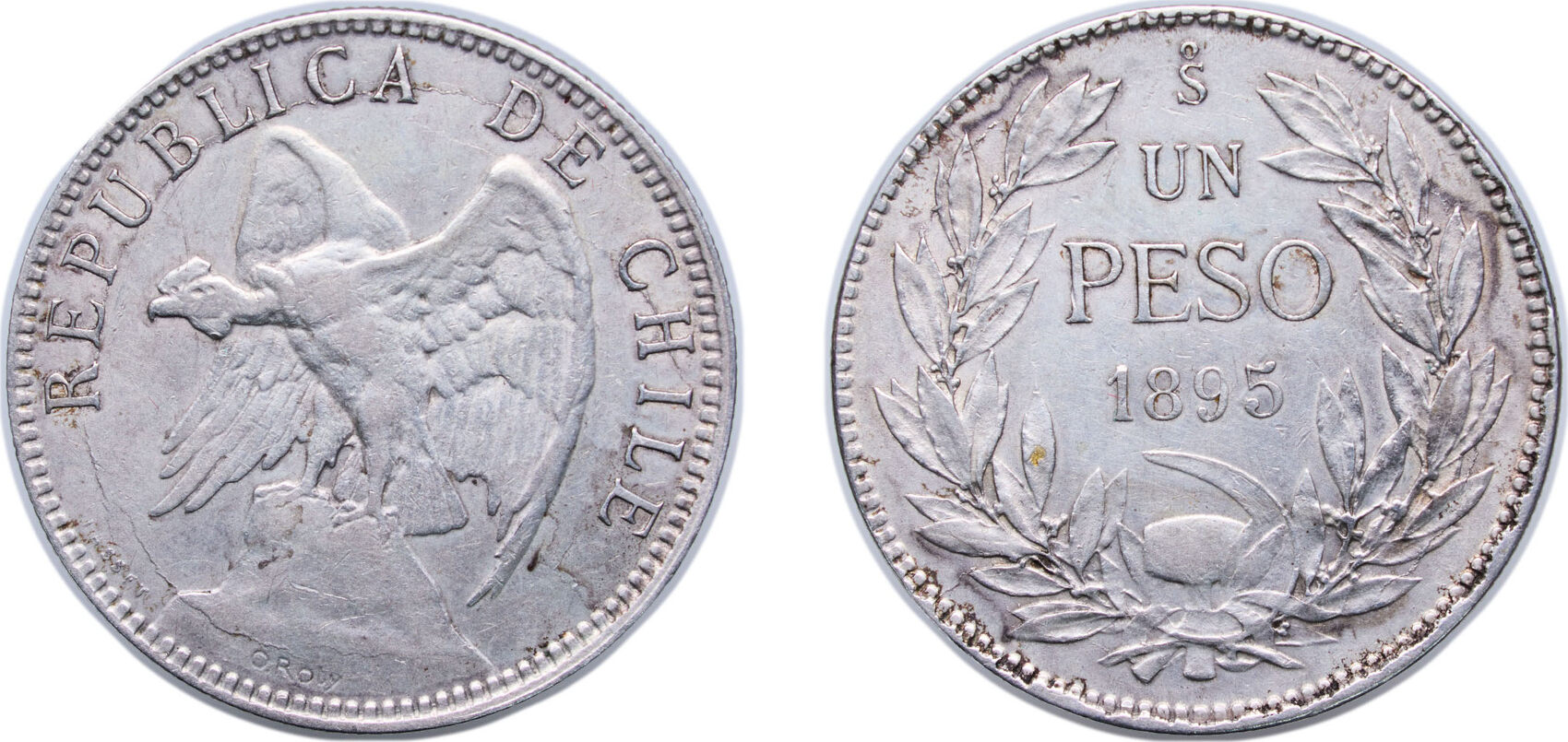 1895 So Santiago Mint Chile Republic 1895 So 1 Peso Silver (.835) Santiago Mint (6086000) 19.82g ...