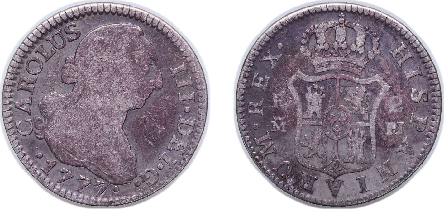 1777 M PJ Madrid Mint Spain Kingdom 1777 M PJ 2 Reales - Carlos III ...