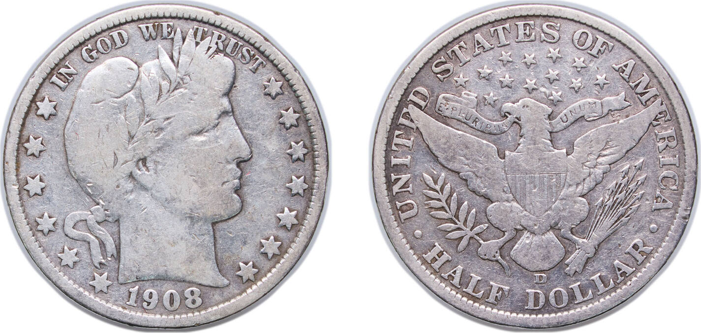 1908 D Denver Mint United States Federal republic 1908 D ½ Dollar ...