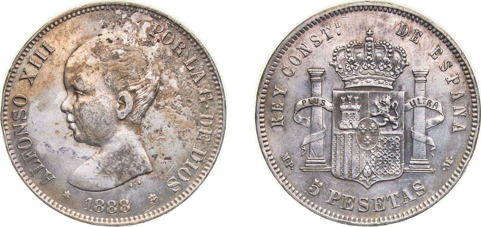 1888 *18-88 MPM Madrid Mint Spain Kingdom 1888 *18-88 MPM 5 Pesetas ...