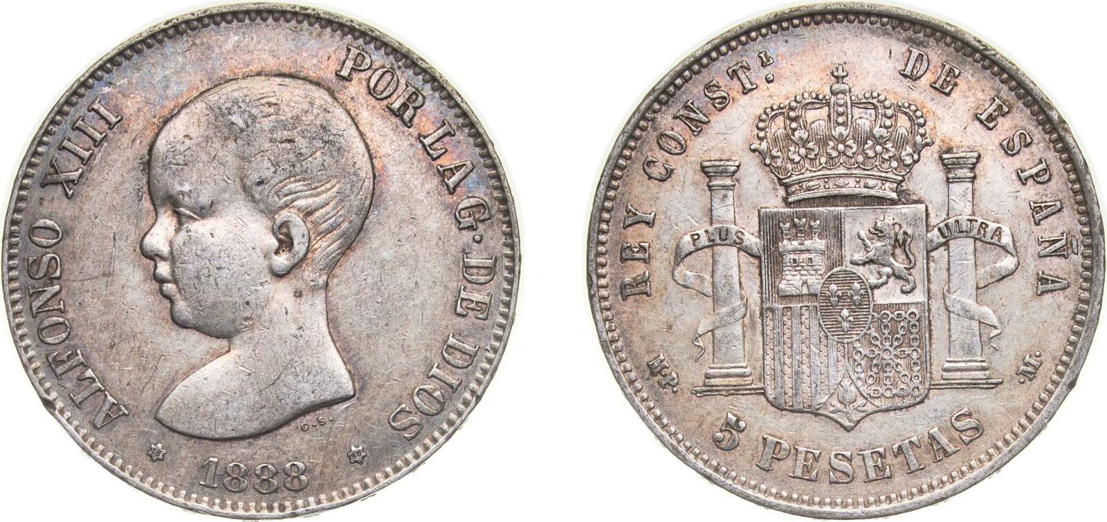 1888 *18-88 MPM Madrid Mint Spain Kingdom 1888 *18-88 MPM 5 Pesetas ...
