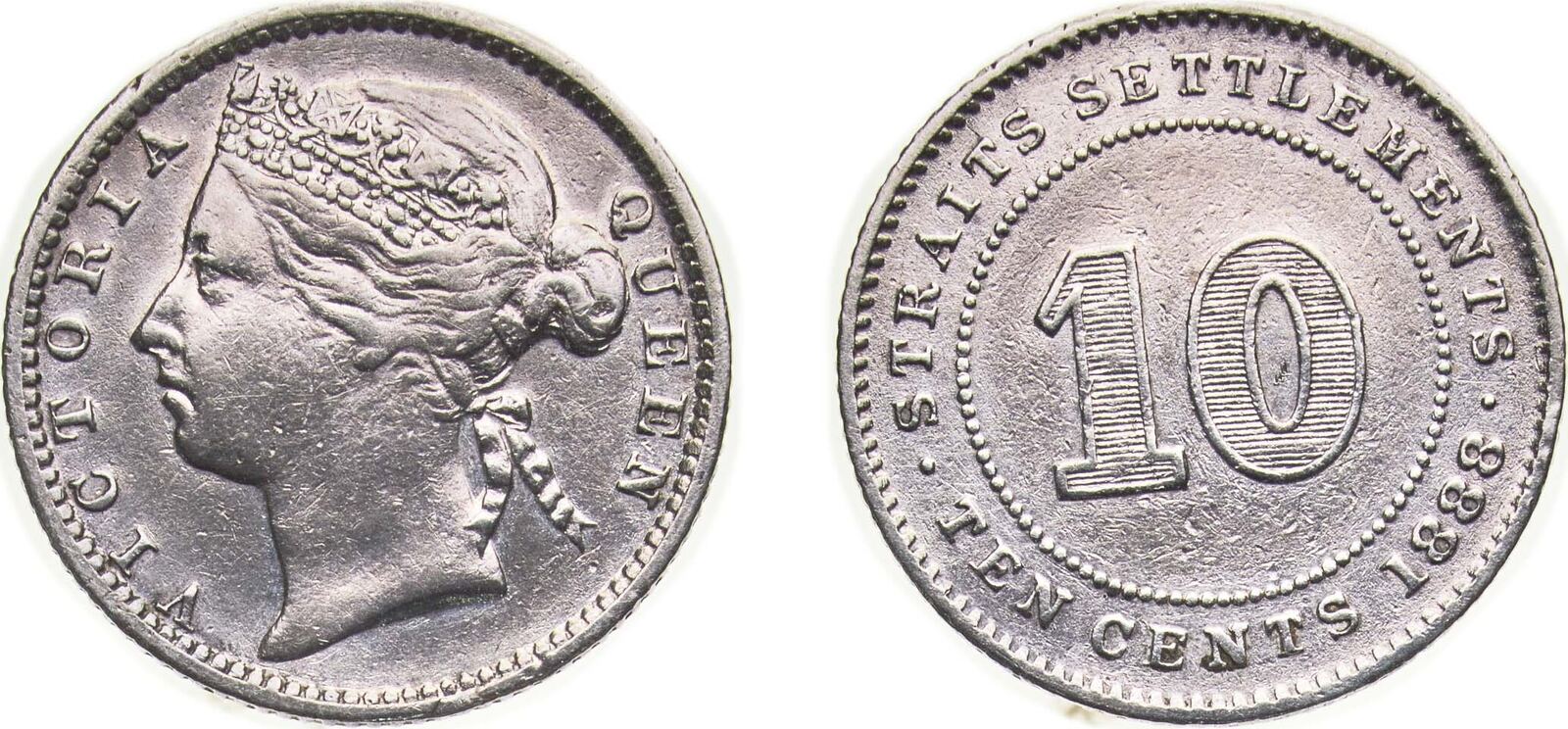 1888 Royal Mint (Tower Hi British Malaysia Straits Settlements British colony 1888 10 Cents ...