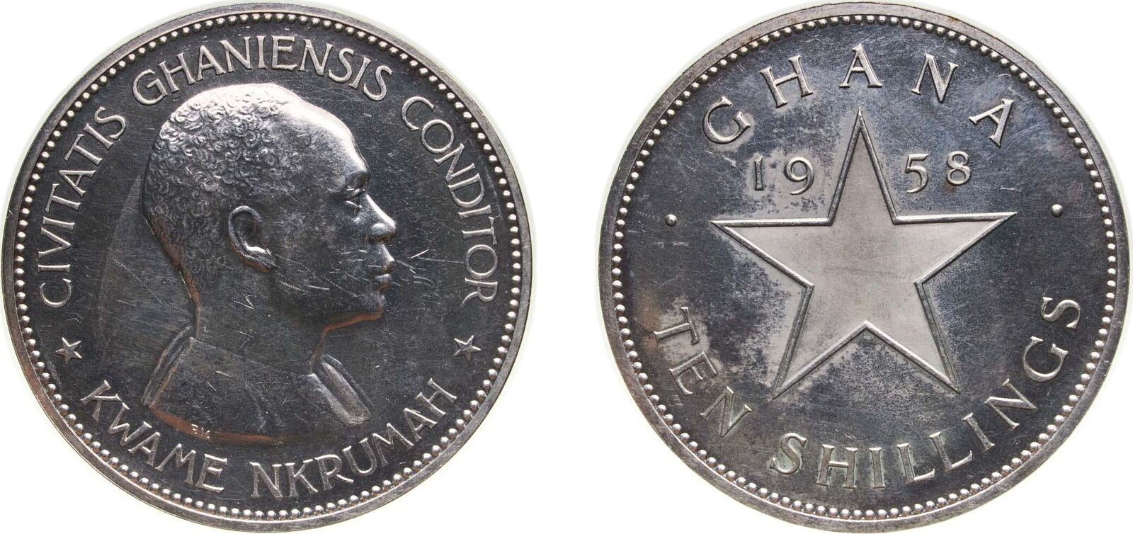 1958 Royal Mint (Tower Hi Ghana British Dominion 1958 10 Shillings ...