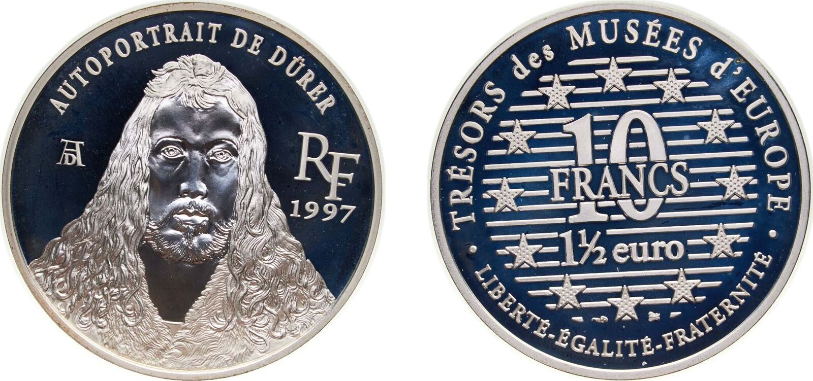 1997 Paris Mint France Fifth Republic 1997 10 Francs (Dürer) Silver ...