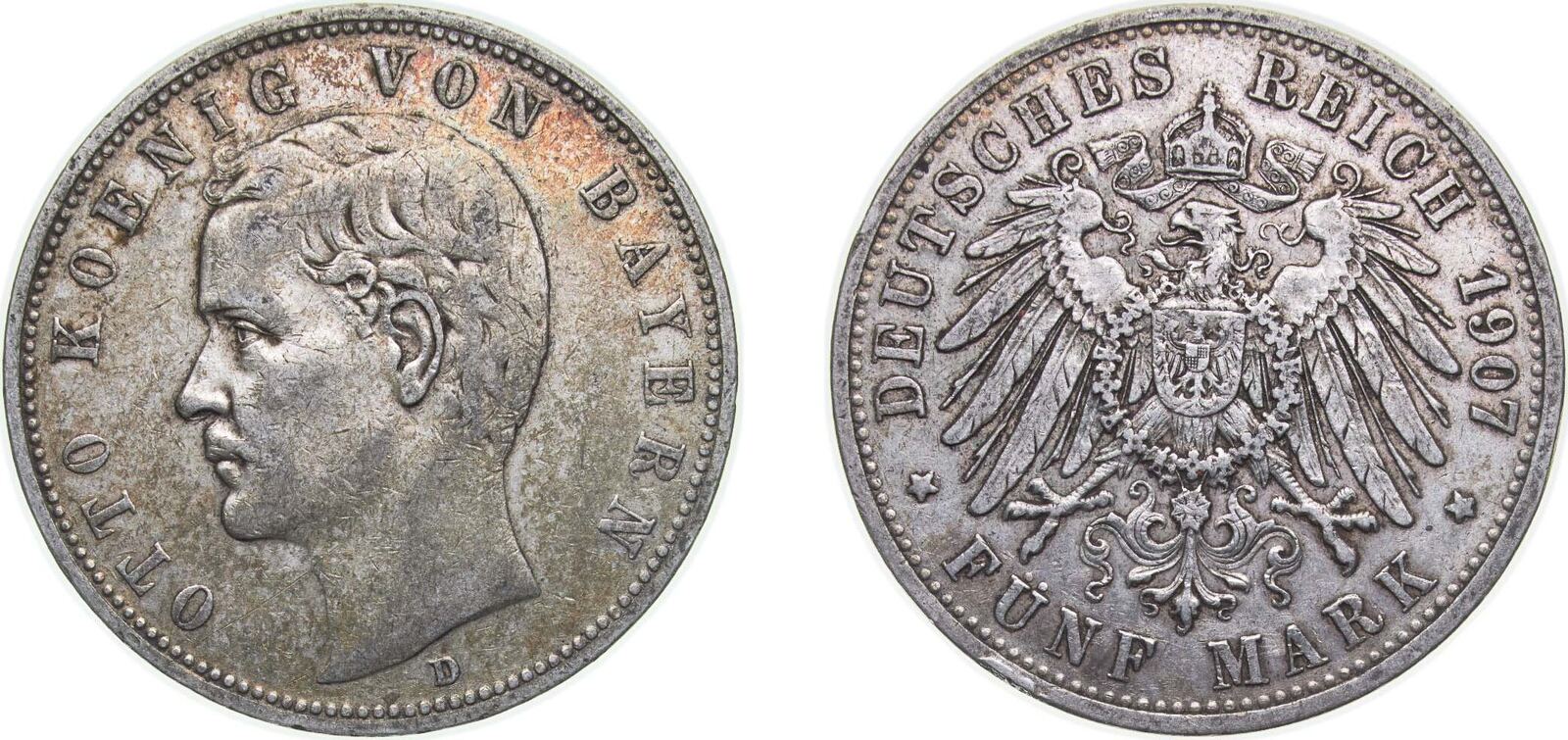 5 Marks 1907 D Munich Mint Germany Kingdom of Bavaria Second Empire ...