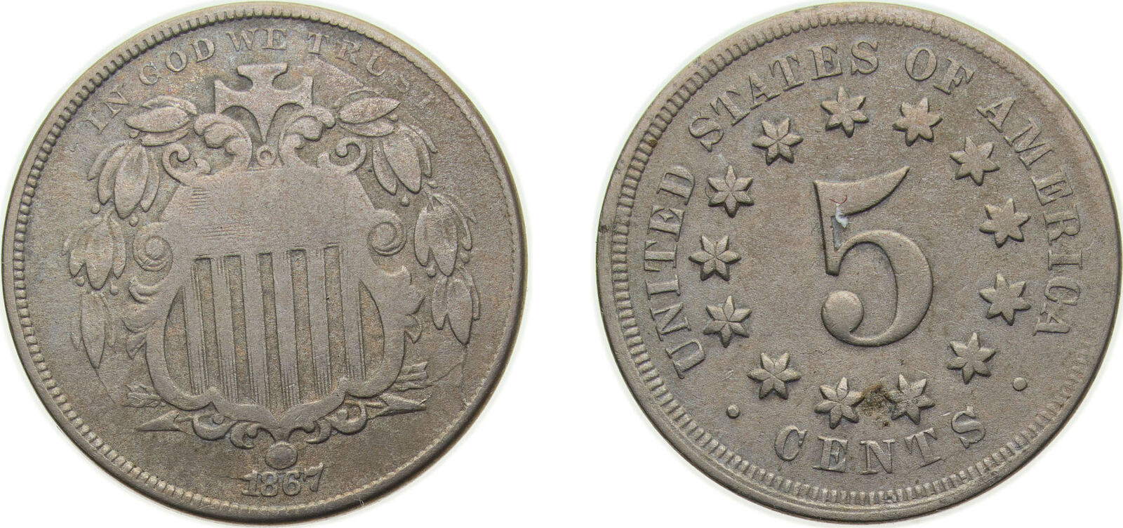 1867 Philadelphia mint United States Federal republic 1867 5 Cents ...