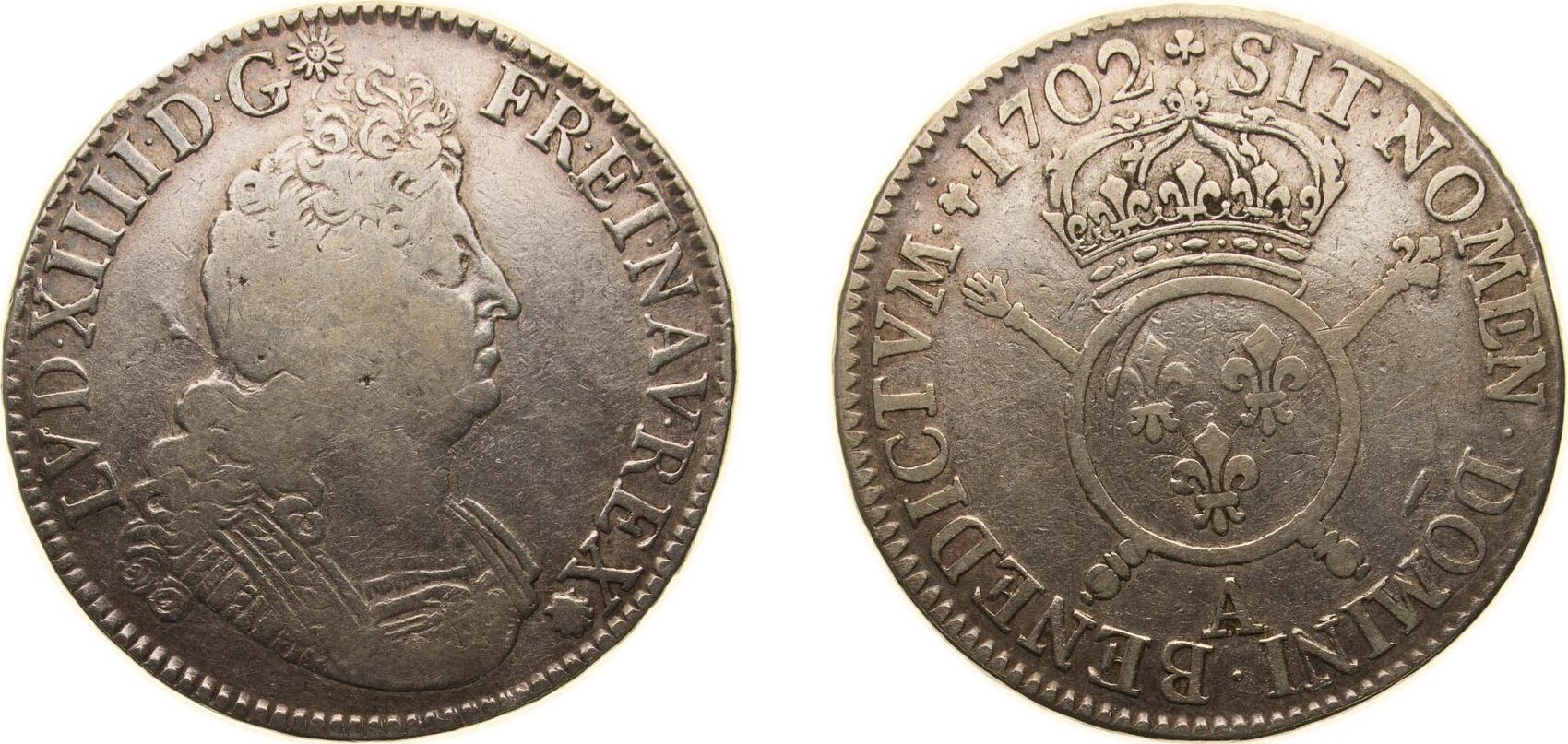 50 Sols 1702 A Paris Mint France Kingdom 1702 A 1 Ecu - Louis XIV ...