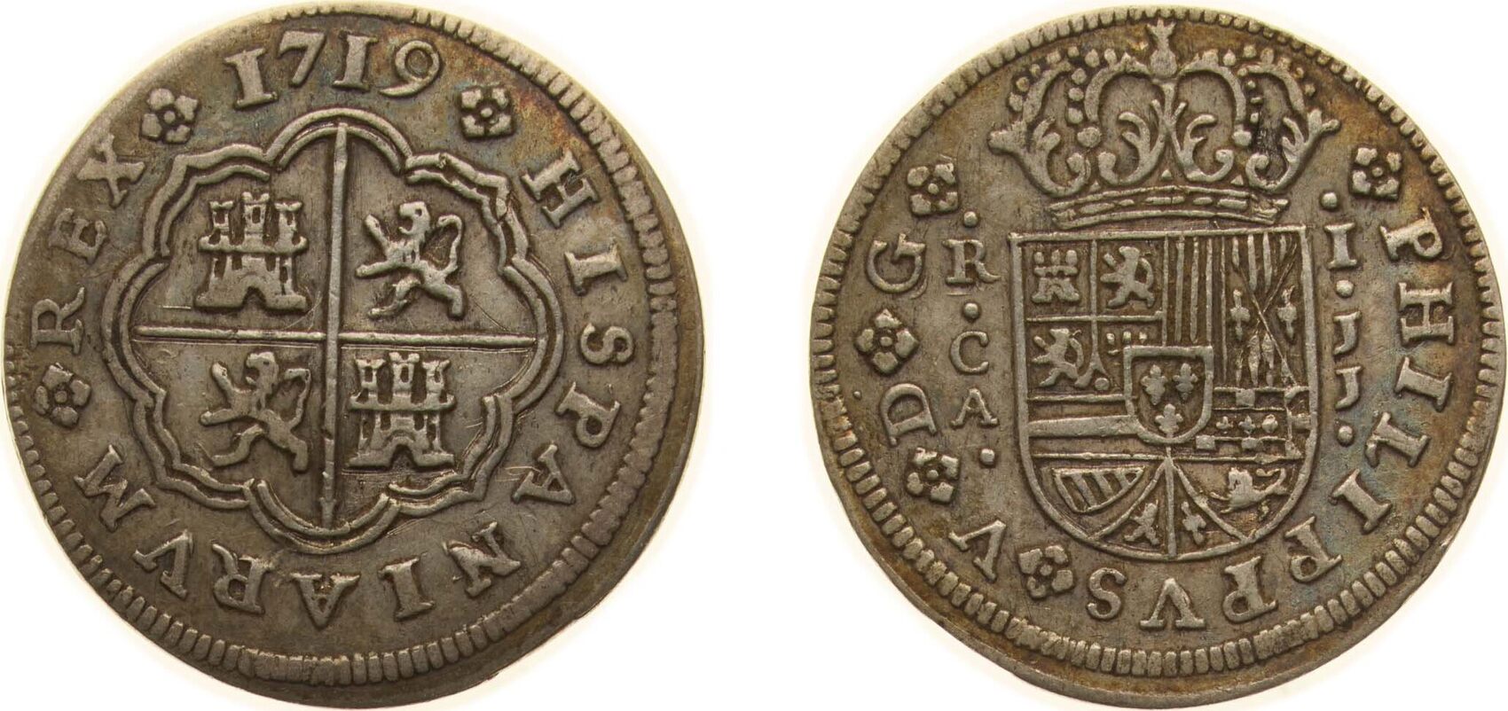 1719 CA JJ Cuenca Mint Spain Kingdom 1719 CA JJ 1 Real - Felipe V ...