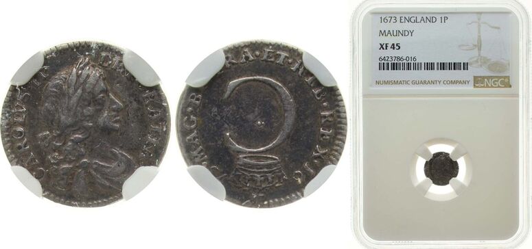 Great Britain Kingdom of England 1673 1 Penny - Charles II (Maundy ...