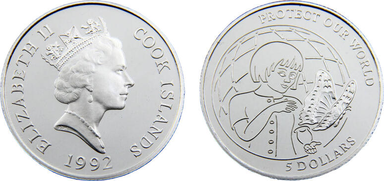 Cook Islands Dependency of New Zealand Elizabeth II 1992 5 Dollars ...