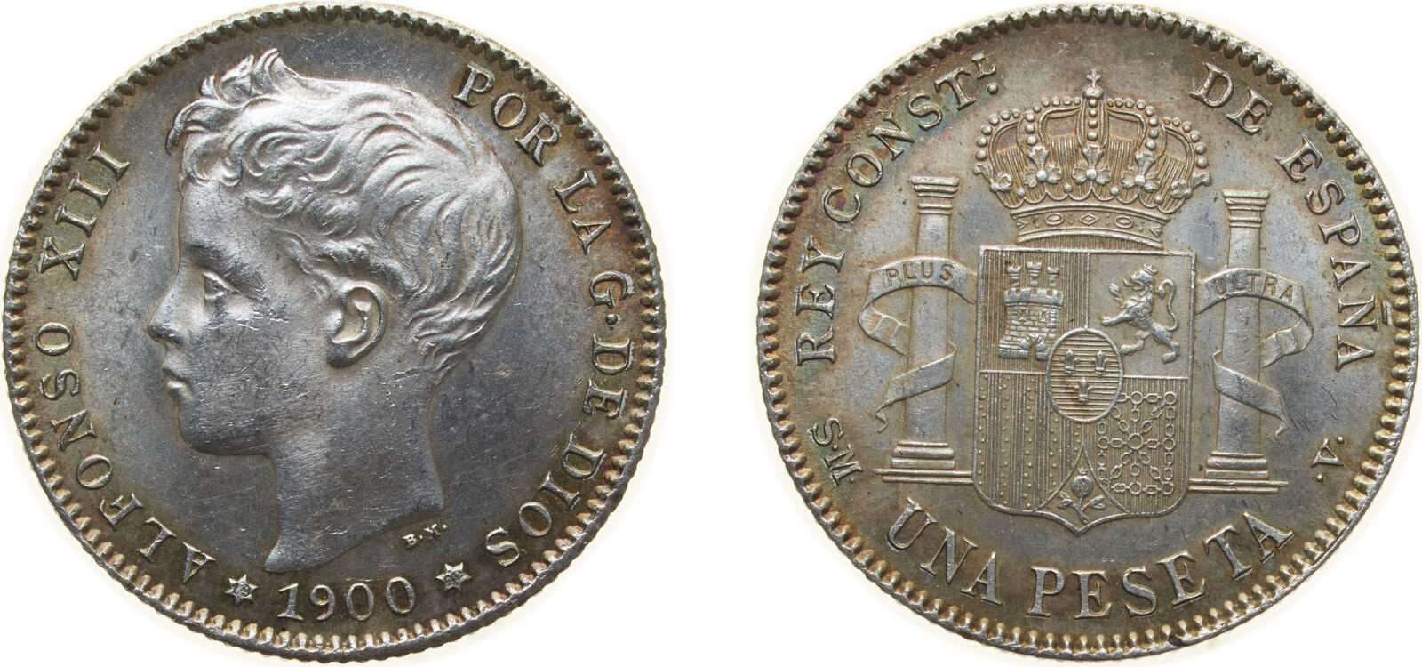 1900 *19-00 SMV Madrid Mint Spain Kingdom 1900 *19-00 SMV 1 Peseta ...
