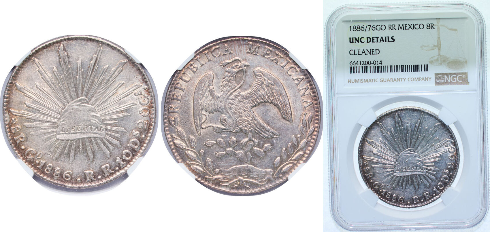 1886/76 Go RR Guanajuato Mint Mexico Federal Republic 1886/76 Go RR 8 ...