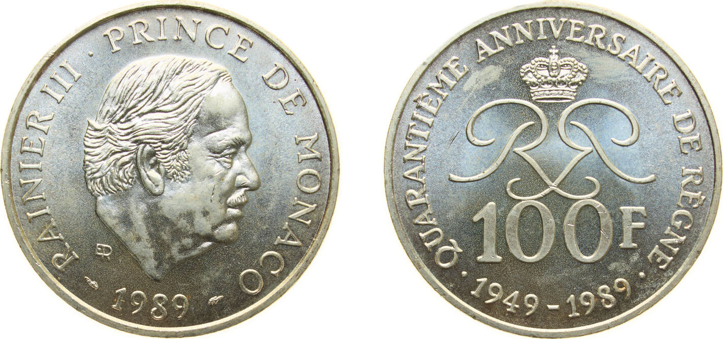 1989 Paris Mint Monaco Principalty 1989 100 Francs - Rainier III ...