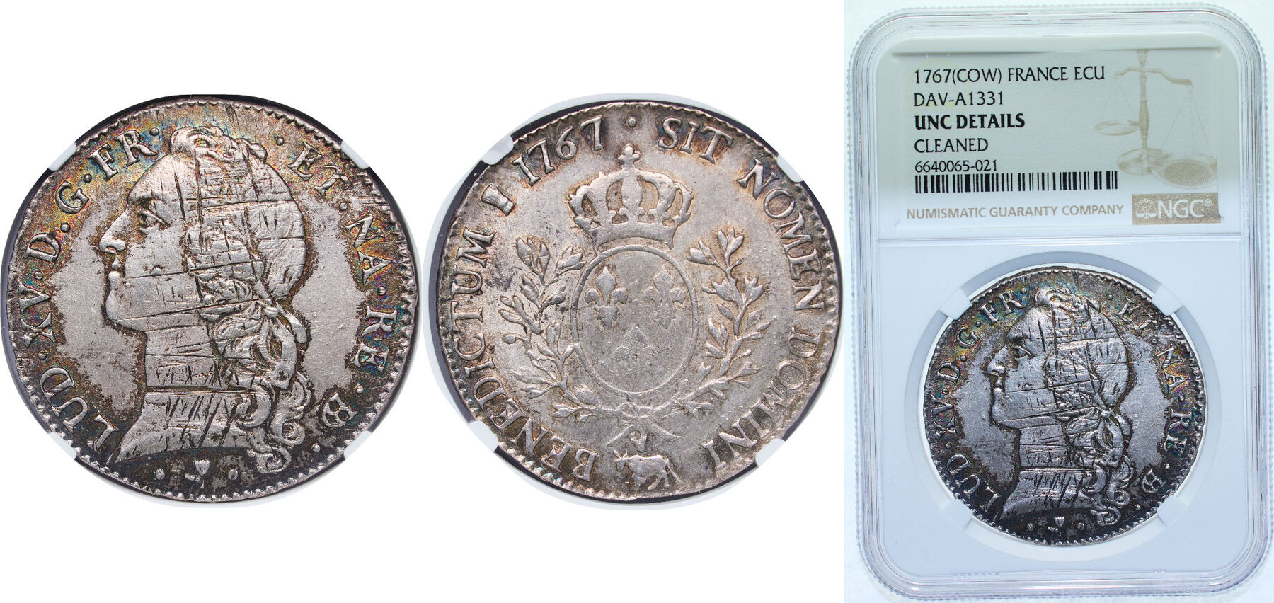 1 Silver Ecu 1767 (cow) Pau Mint France 1767 (cow) 1 Écu - Louis XV ...