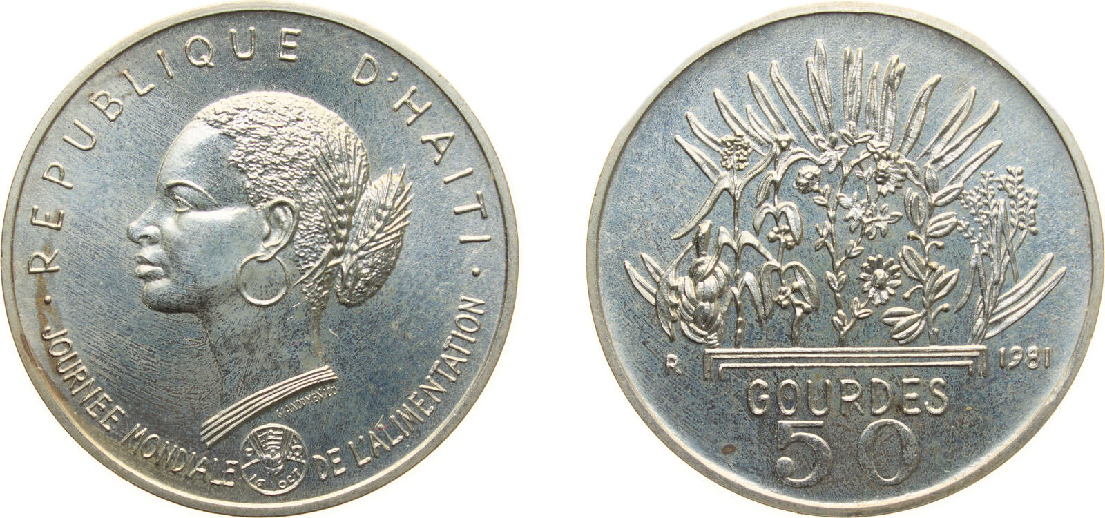 1981 R Rome Mint Haiti Second Republic 1981 R 50 Gourdes (FAO) Silver ...