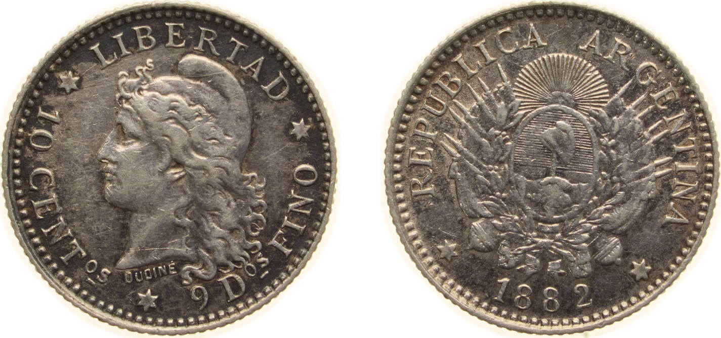 Argentina Federal Republic 1882 10 Centavos Silver (.900) (778000) 2.5g ...