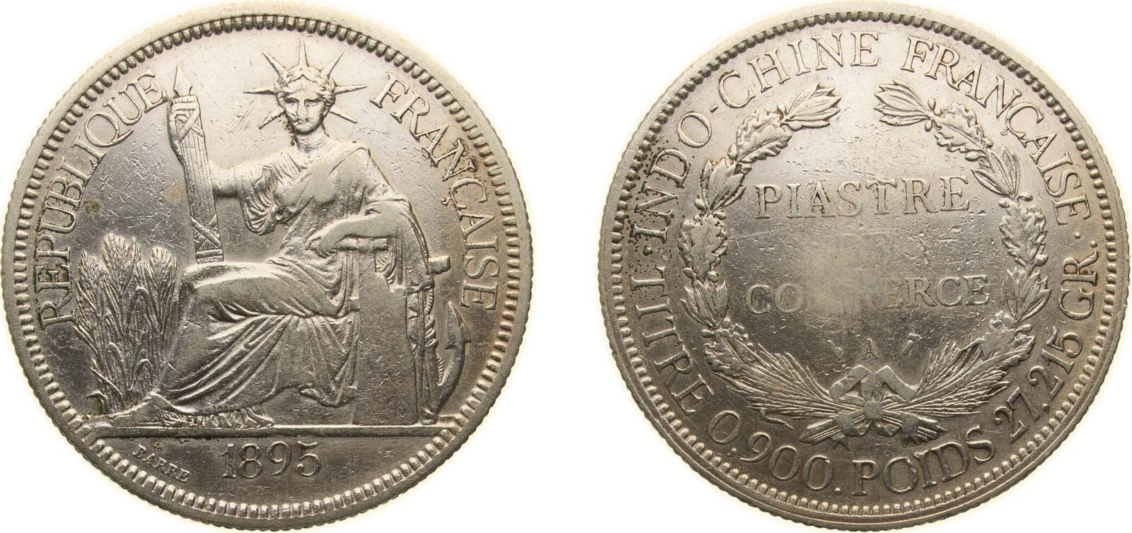 1895 A Paris Mint French Indochina French colony 1895 A 1 Piastre ...