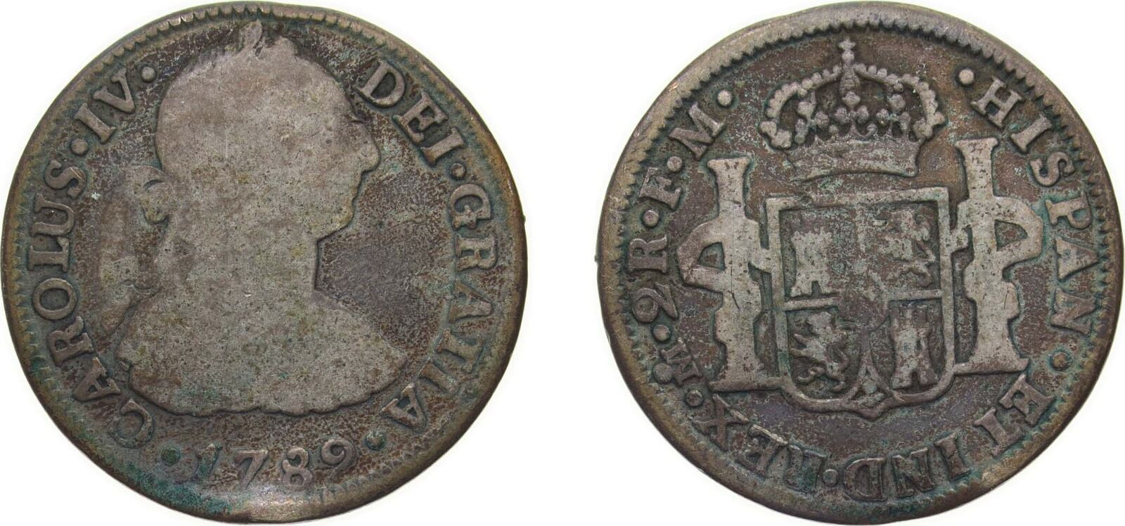 1789 Mo FM Mexico City Mint Mexico Spanish colony 1789 Mo FM 2 Reales ...