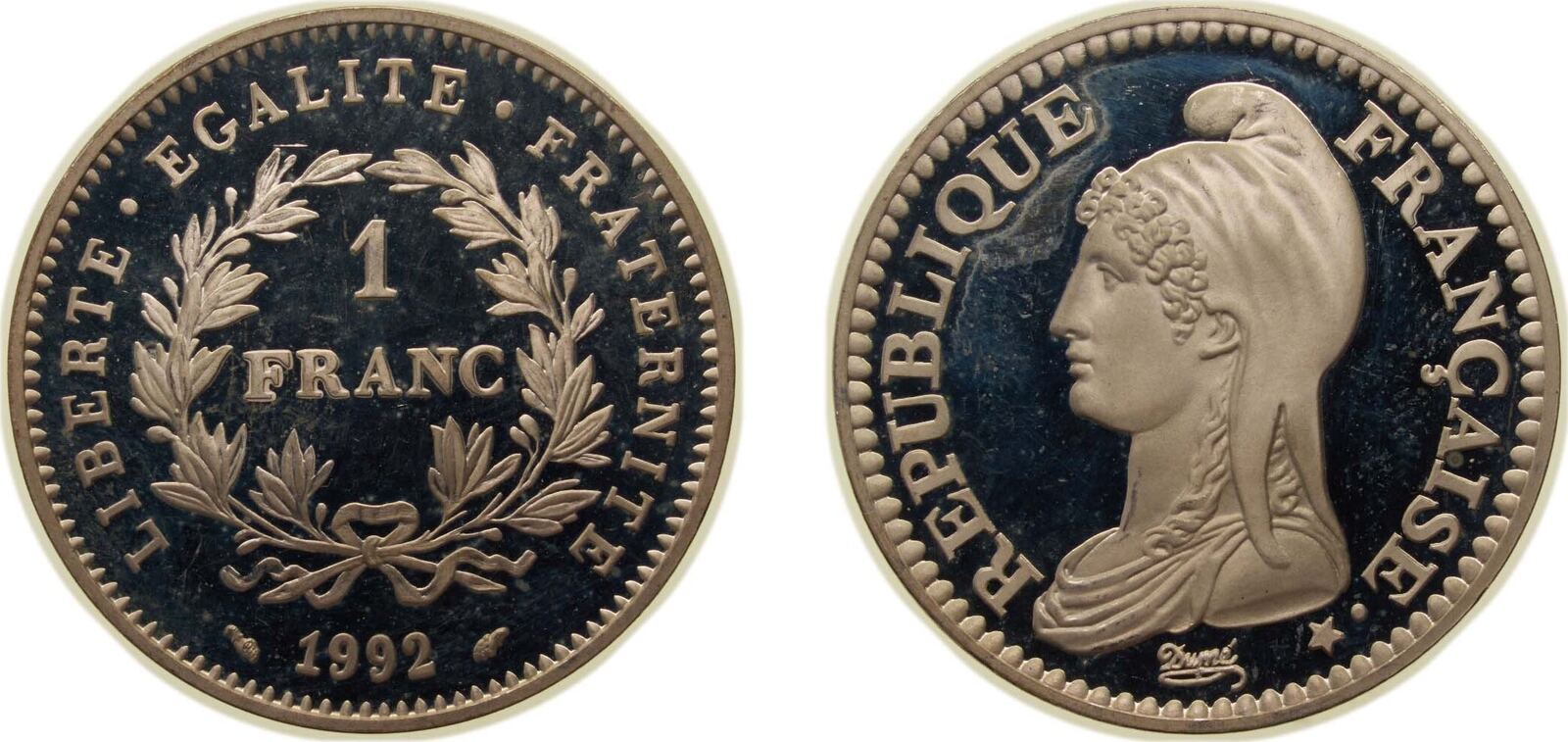 1992 Paris Mint France Fifth Republic 1992 1 Franc (French Republic ...