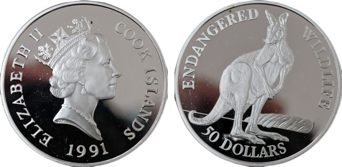 COOK ISLANDS 1991 ELIZABETH II ENDANGERED WORLD WILDLIFE KANGAROO 50 ...