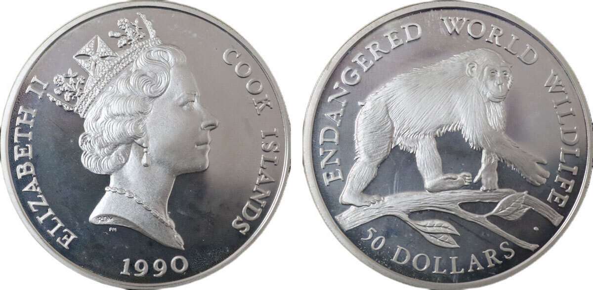 COOK ISLANDS 1990 ELIZABETH II ENDANGERED WORLD WILDLIFE CHIMP 50 ...