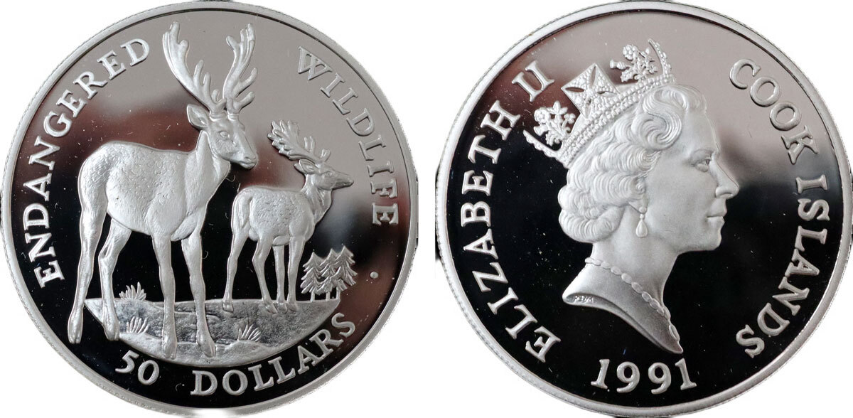 COOK ISLANDS 1991 ELIZABETH II ENDANGERED WORLD WILDLIFE FALLOW DEER 50 ...