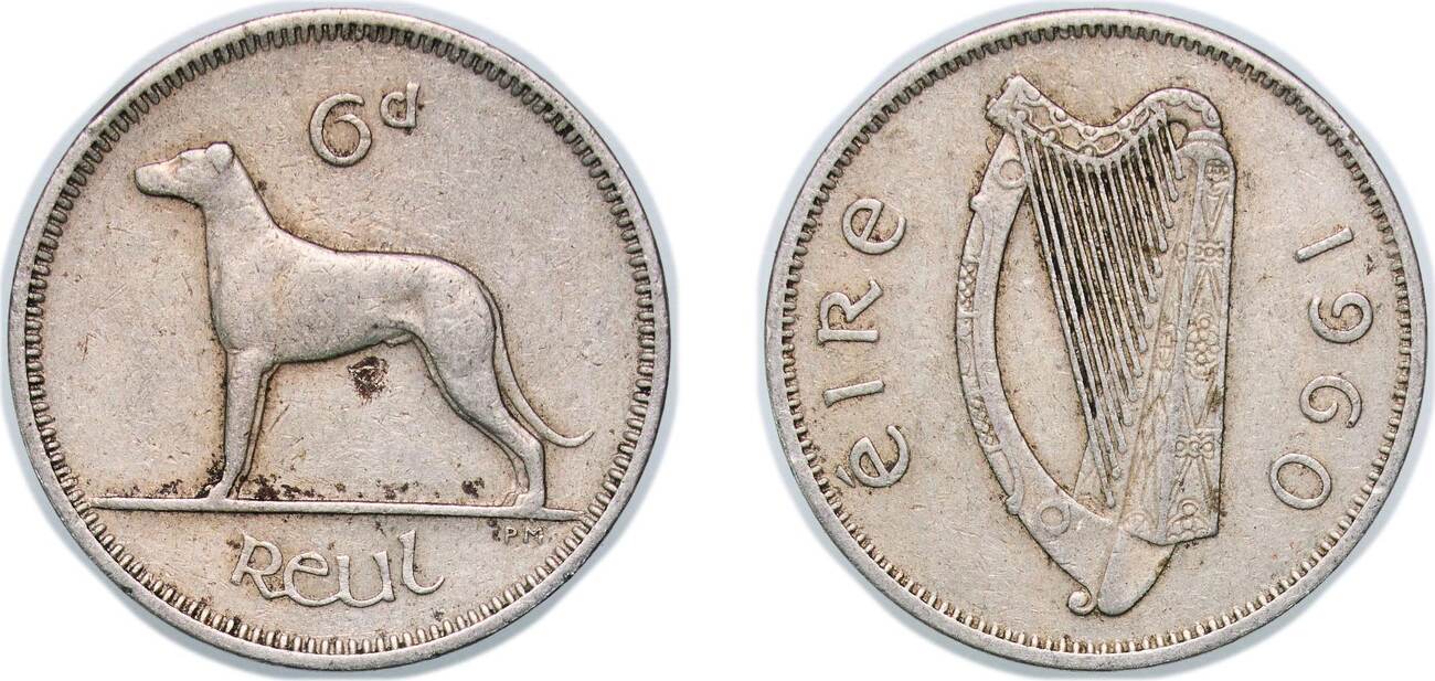 1 Reul 1960 Royal Mint (Tower Hi Ireland Republic 1960 Reul / 6 Pingine ...